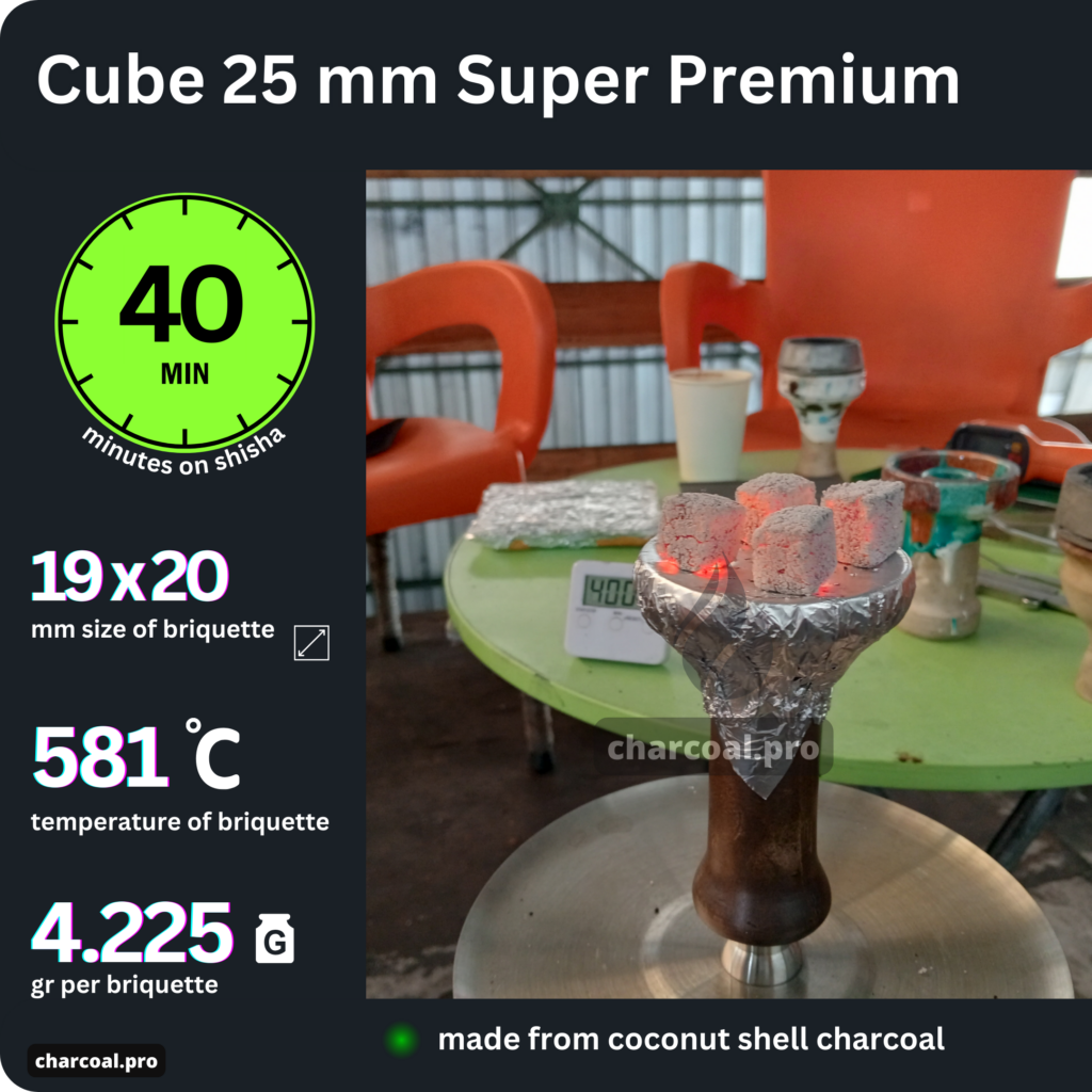 Shisha Charcoal Cube 25 Mm Super Premium